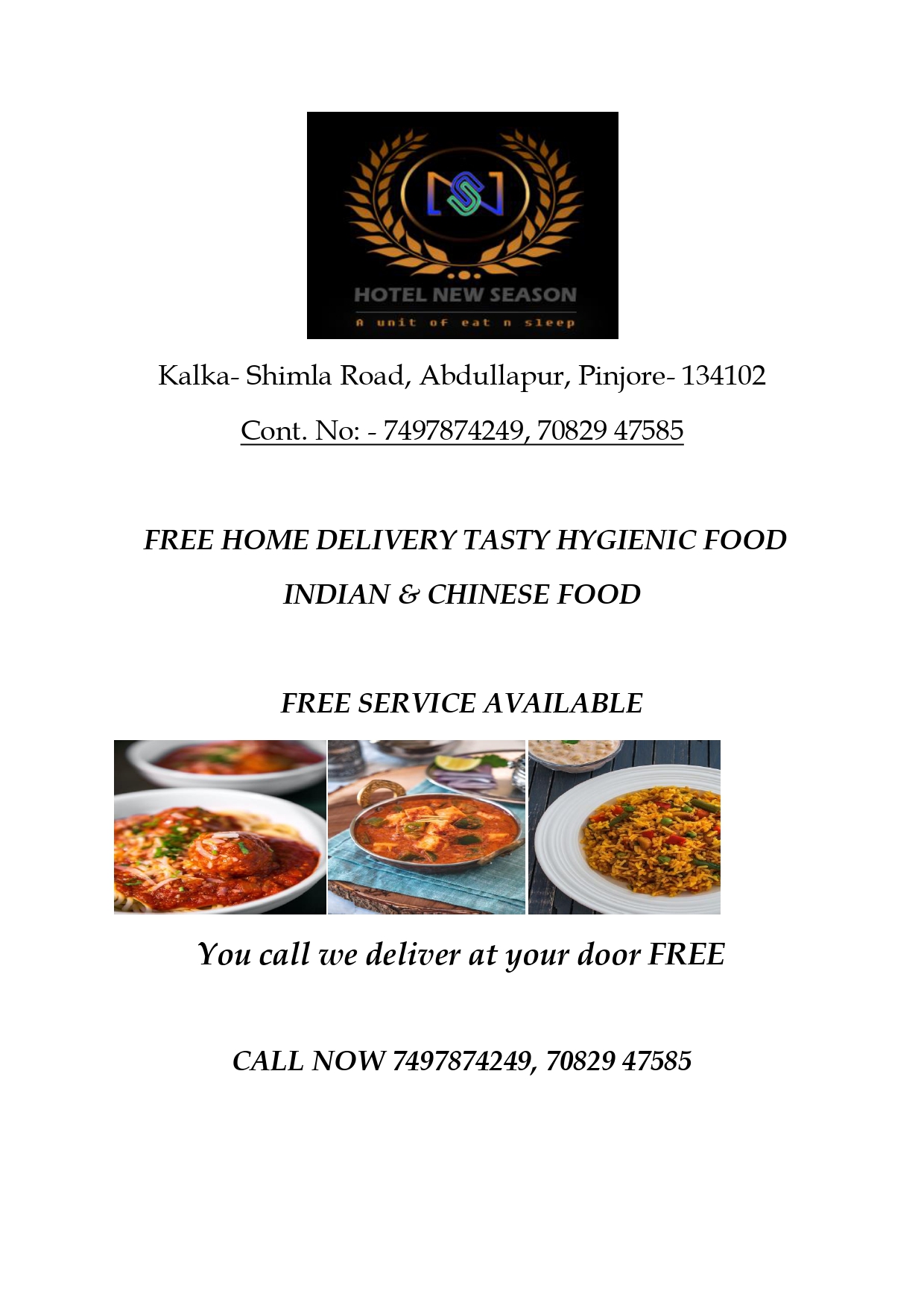 Free Home Delivery Restaurants In Pinjore | Free Food